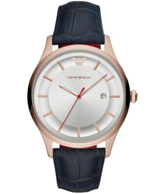 Emporio Armani Men's Blue Leather Strap Watch 43mm - Macy's