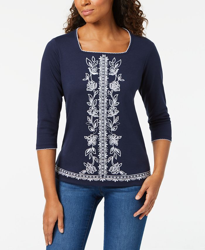 Alfred Dunner Petite Embroidered Top - Macy's
