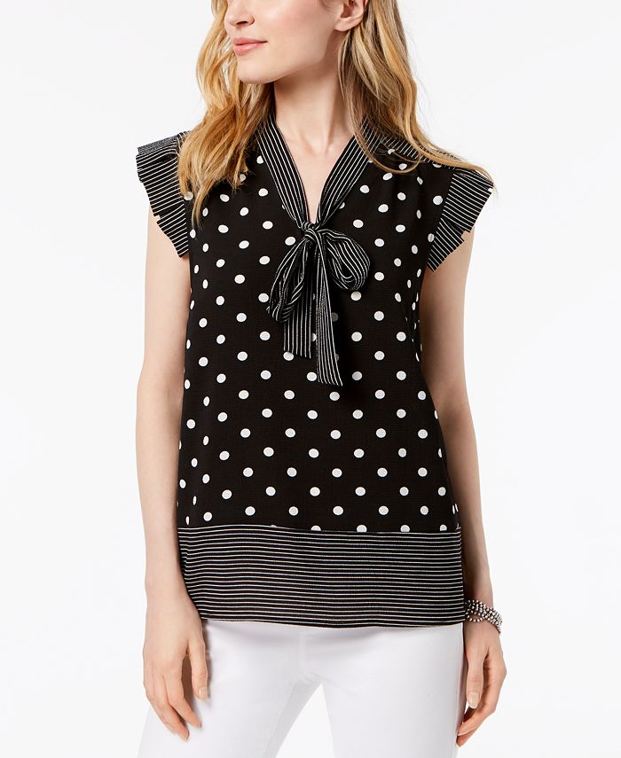Monteau Petite Polka-Dot Contrast Top - Macy's