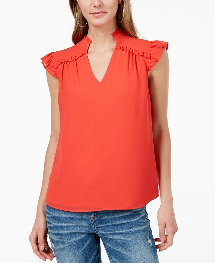 Monteau Ruffled V-Neck Top - Macy's