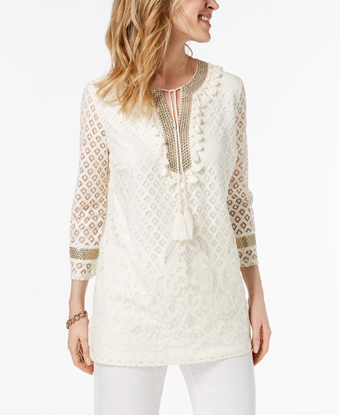Charter Club Lace Gold-Tone Trim Top, Created for Macy's & Reviews ...