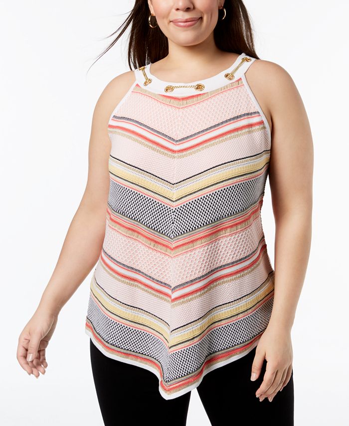 Belldini Plus Size Chain-Link-Trim Sweater Tank - Macy's