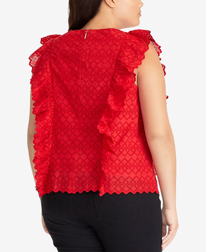 Lauren Ralph Lauren Plus Size Ruffled Cotton Top - Macy's