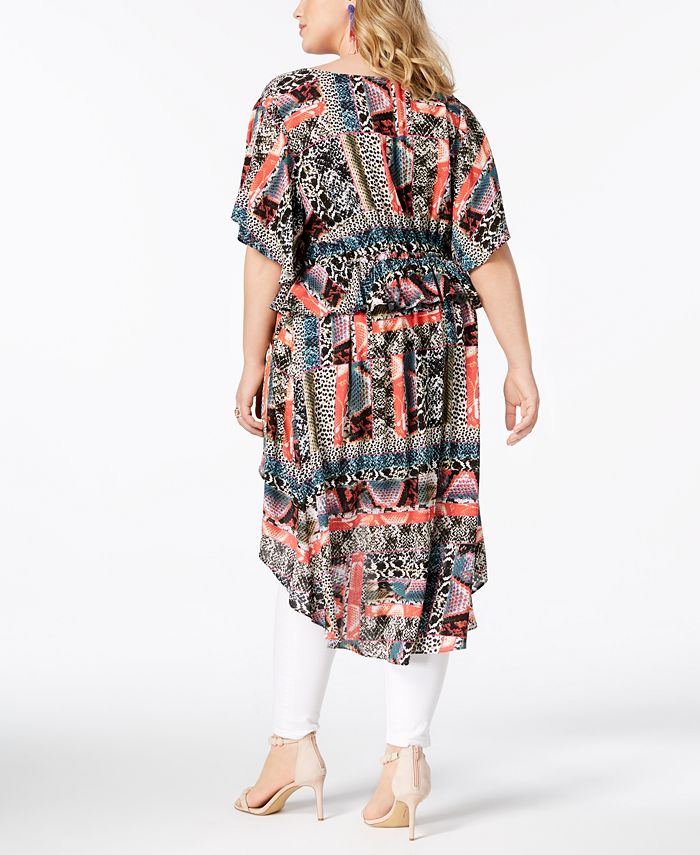 NY Collection Plus Size Printed Peplum High-Low Top - Macy's