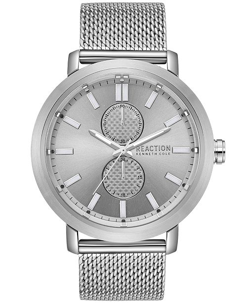 Kenneth Cole Reaction Men's Silver-Tone Mesh Bracelet Watch 45mm ...