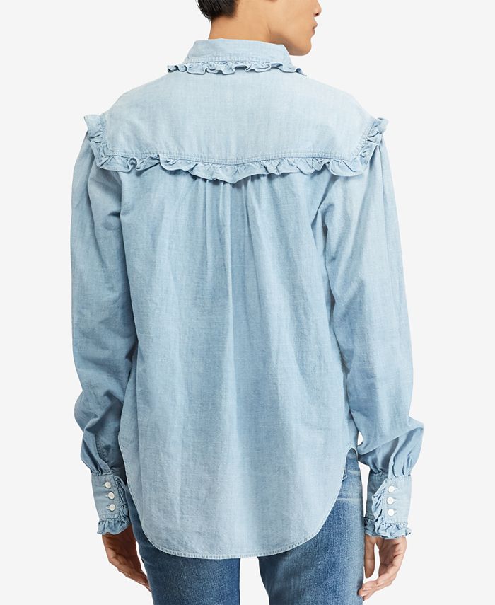 Polo Ralph Lauren Ruffle-Trim Denim Cotton Shirt - Macy's