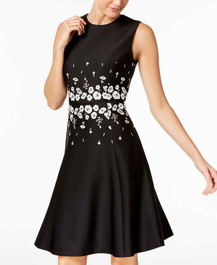 Calvin Klein Embroidered Fit And Flare Dress Macys