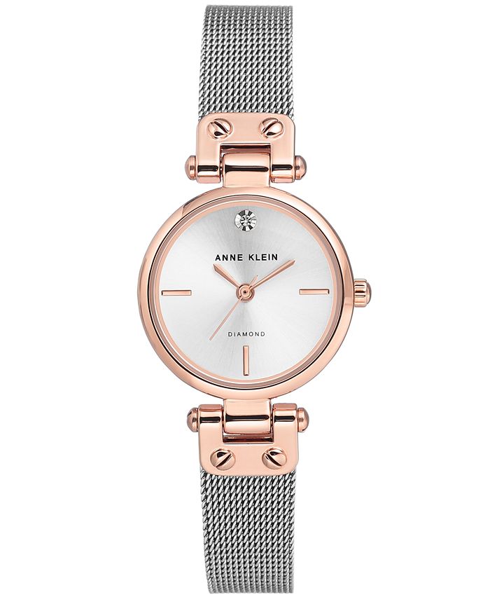Anne Klein Diamond-Accent Stainless Steel Mesh Bracelet Watch 26mm - Macy's