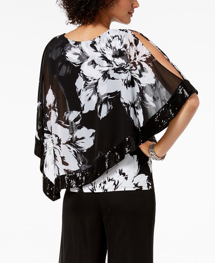 MSK Sequined Floral-Print Poncho Top - Macy's