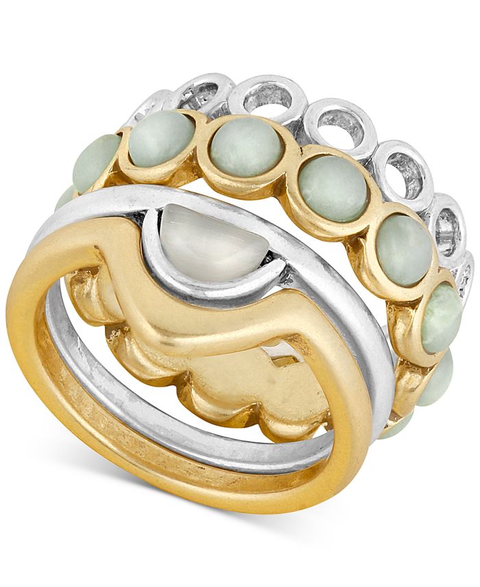 Lucky Brand Two-Tone 4-Pc. Set Stone & Patterned Stacking Rings - Macy's