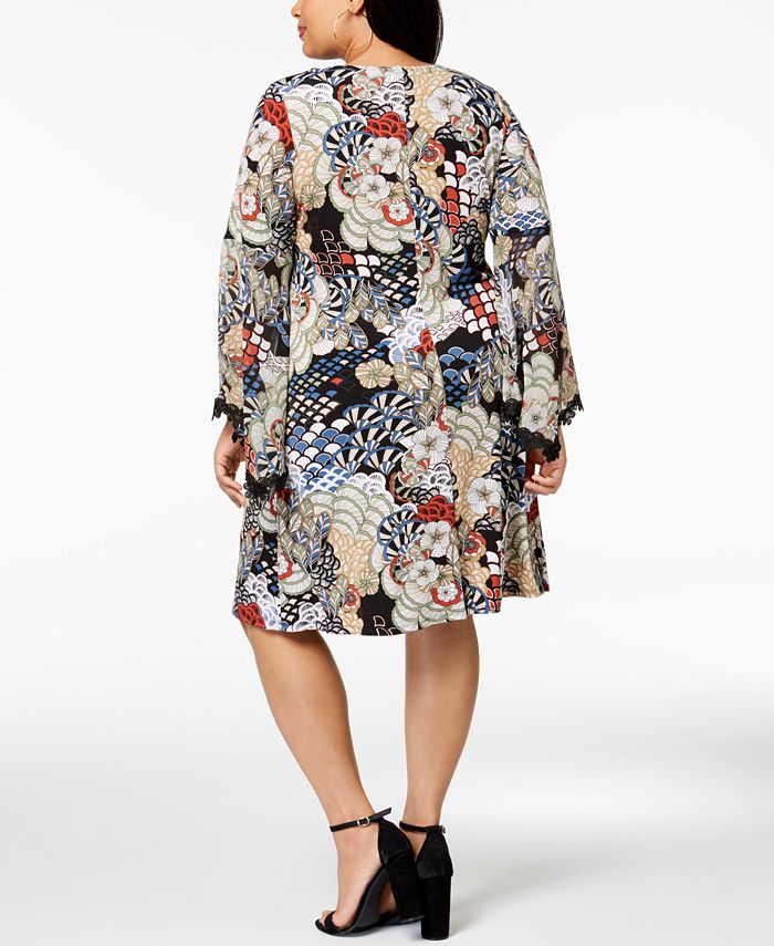 MSK Plus-Size Printed Bell-Sleeve Dress - Macy's