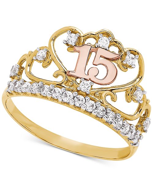 Macy's Cubic Zirconia Quinceañera Ring in 14k Gold, Rose Gold & Rhodium ...
