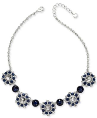 Charter Club Silver-Tone Pinwheel Stone & Crystal Collar Necklace, 17 ...