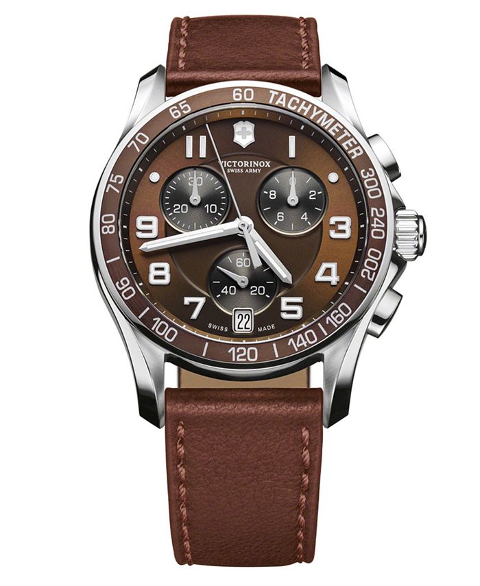 Victorinox Swiss Army Men's Chronograph Brown Leather Strap Watch 41mm ...