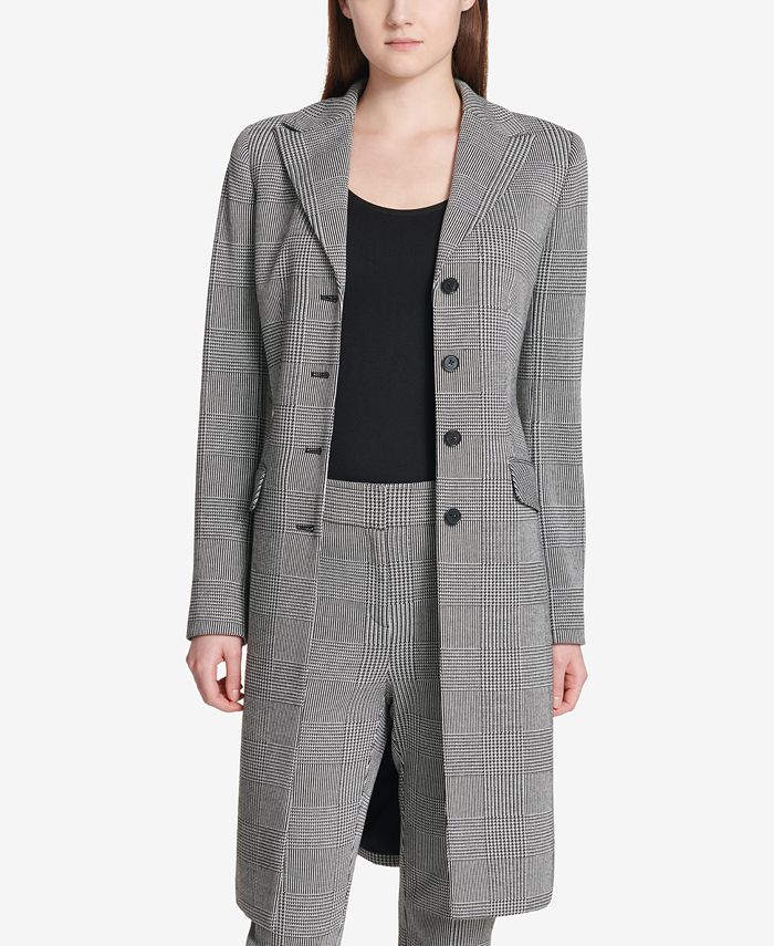 Calvin Klein Plaid Long Topper Coat - Macy's