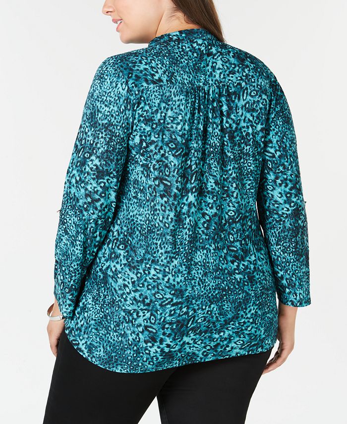 NY Collection Plus Size Animal-Print Pleated Top - Macy's