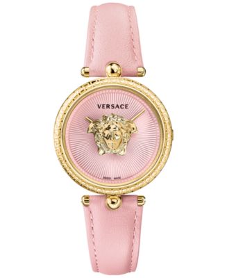 Versace Women's Swiss Palazzo Empire Pink Leather Strap Watch 34mm - Macy's