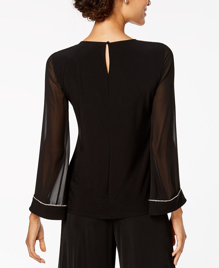 MSK Embellished Chiffon-Sleeve Top - Macy's