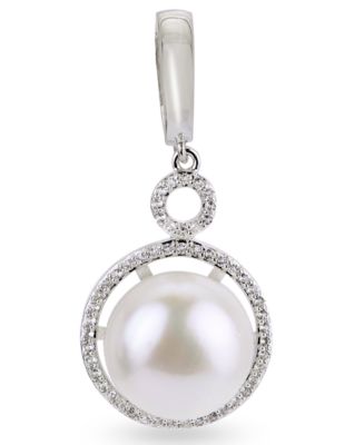 White Cultured Freshwater Pearl and White Topaz Enhancer in Sterling ...