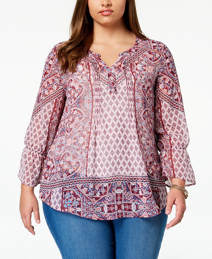 Style And Co Plus Size Mixed Print Peasant Top Created For Macys Macys