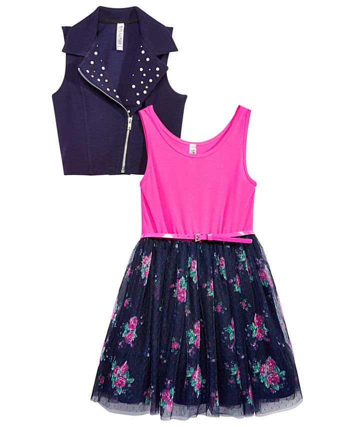 Beautees Big Girls 2-Pc. Moto Vest & Dress Set - Macy's