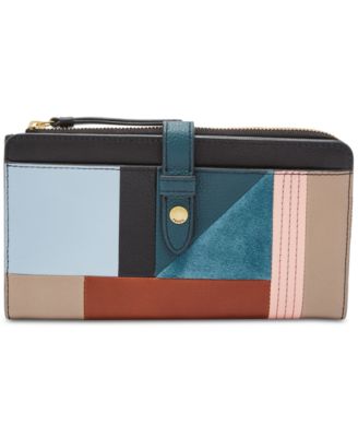 Fossil Fiona Patchwork Leather & Suede Tab Wallet - Macy's