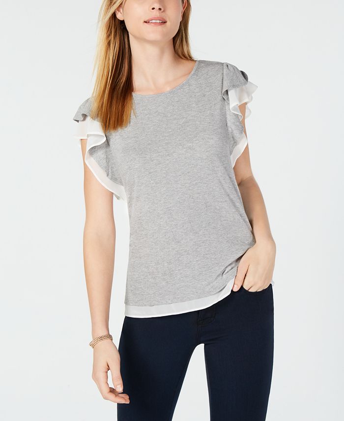 Maison Jules Layered-Look Flutter-Sleeve Top, Created for Macy's - Macy's