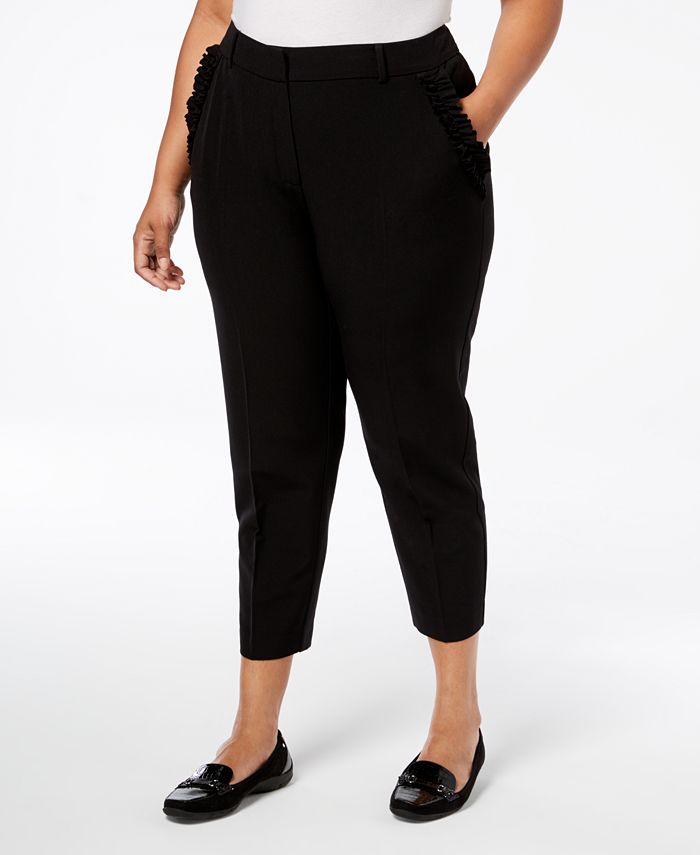 NY Collection Plus & Petite Plus Size Ruffled-Pocket Pants - Macy's