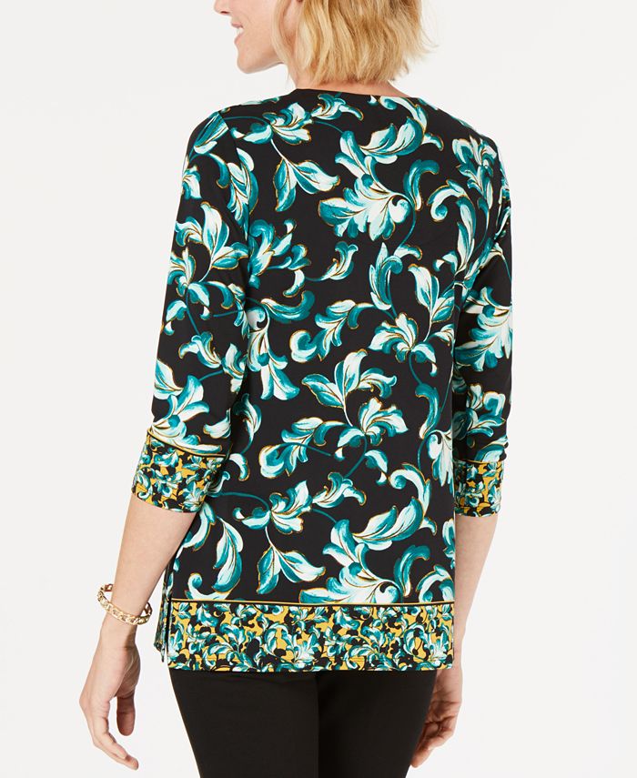 JM Collection Twin-Print Lace-Up Tunic, Created for Macy's - Macy's