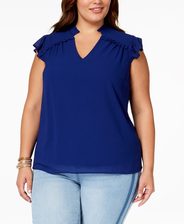 Monteau Trendy Plus Size Ruffle-Trim Top - Macy's