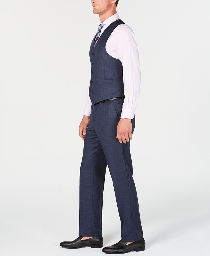 Michael Kors Men's Classic/Regular Fit Natural Stretch Blue Check ...