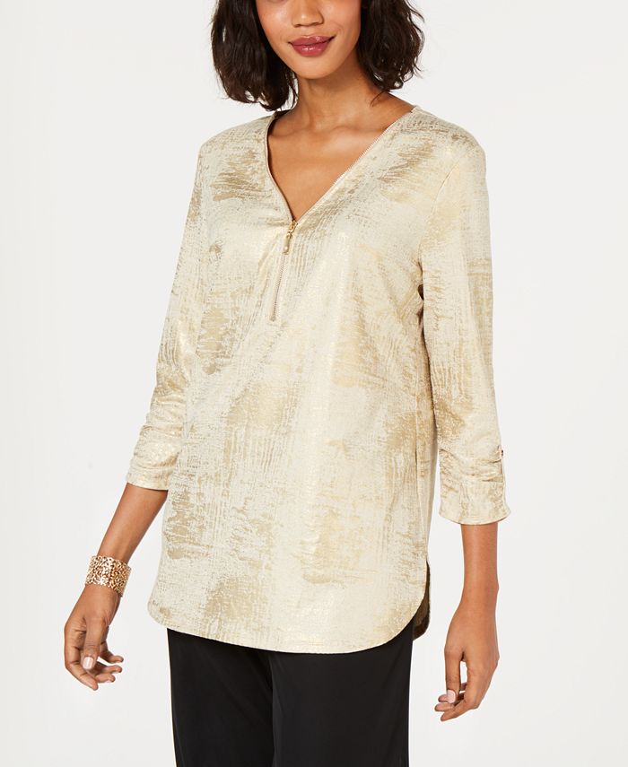 JM Collection Metallic Zip-Front Top, Created for Macy's - Macy's