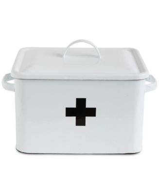 Enameled Metal First Aid Box with Lid and Swiss Cross, White and Black ...