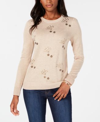 Tommy Hilfiger Metallic Flower-Embellished Sweater, Created for Macy's ...