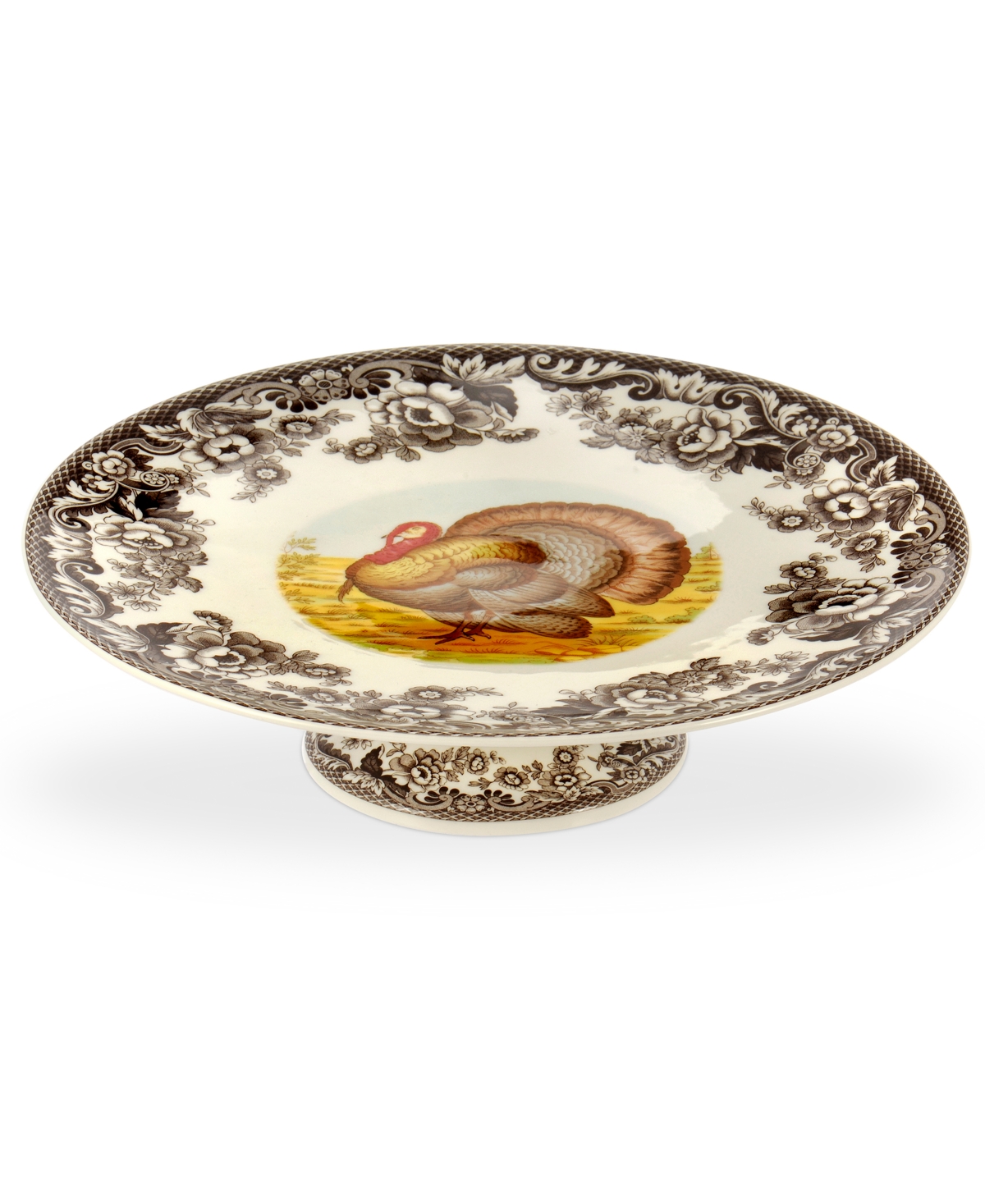 Click here for Spode Woodland Turkey Footed Cake Plate - Brown prices