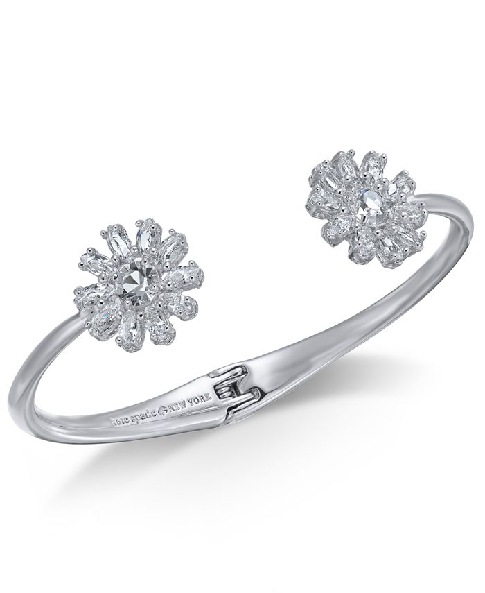 kate spade new york Silver-Tone Crystal Flower Cuff Bracelet - Macy's