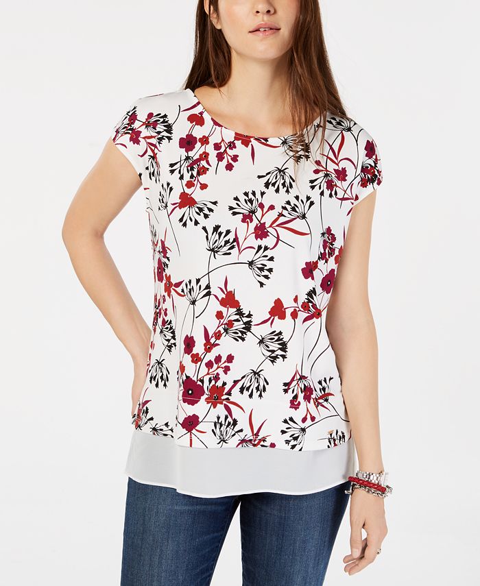 Tommy Hilfiger Printed Layered-Look Top, Created for Macy's - Macy's