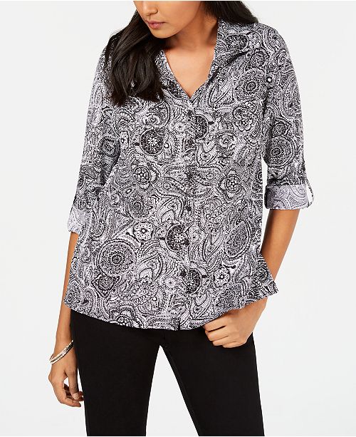 NY Collection Petite Printed Utility Shirt & Reviews - Tops - Petites ...