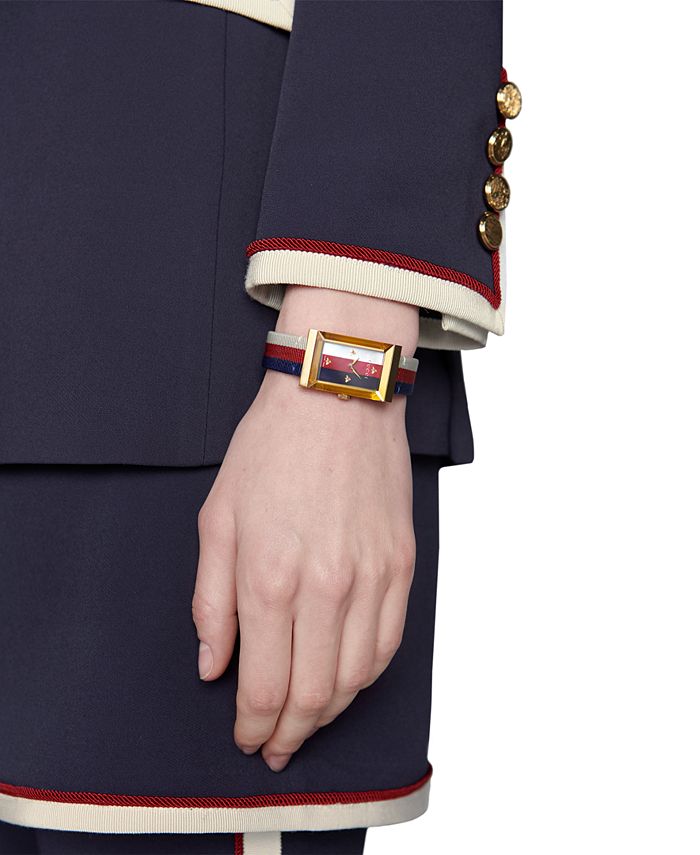 Gucci Women's Swiss G-Frame Cream-Red-Blue Nylon Strap Watch 21x40mm ...