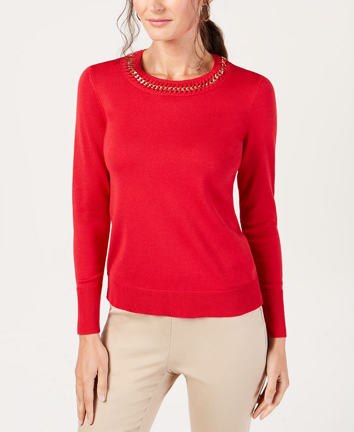 JM Collection Petites JM Collection Petite Chain-Neck Sweater, Created ...