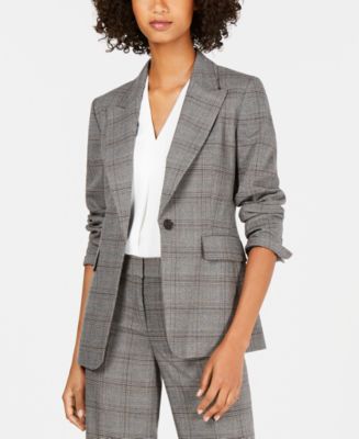 Nine West One-Button Plaid Jacket - Macy's