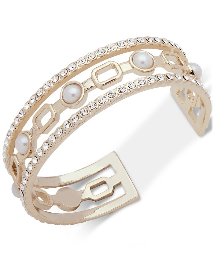Ivanka Trump Gold-Tone Crystal & Imitation Pearl Cuff Bracelet - Macy's