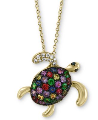 EFFY® Multi-Sapphire (3/4 ct. t.w.) & Diamond Accent Turtle 18" Pendant ...