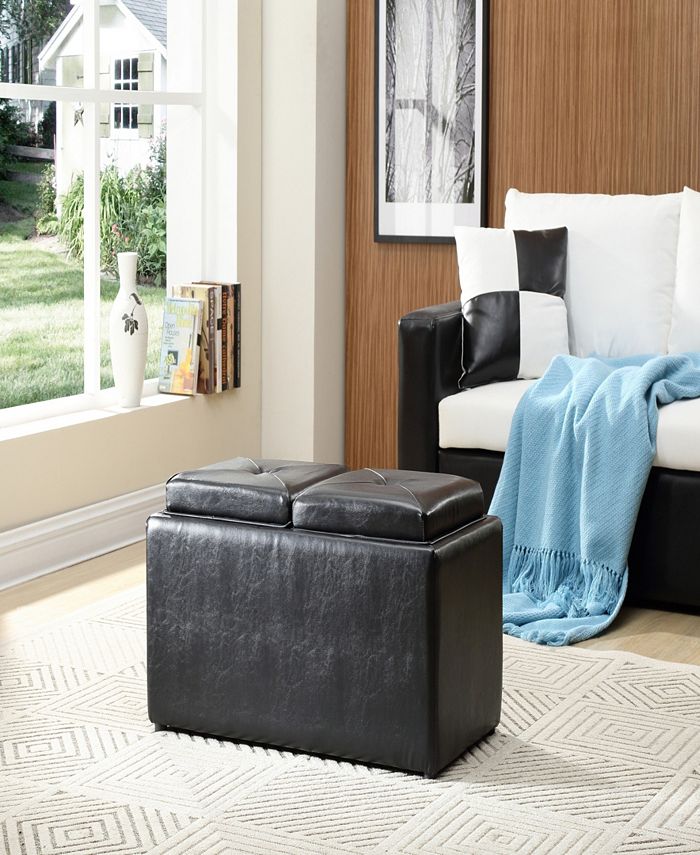 Hodedah Faux Leather Double Storage Ottoman With 2 Flip Over Serving Trays In Black Macys