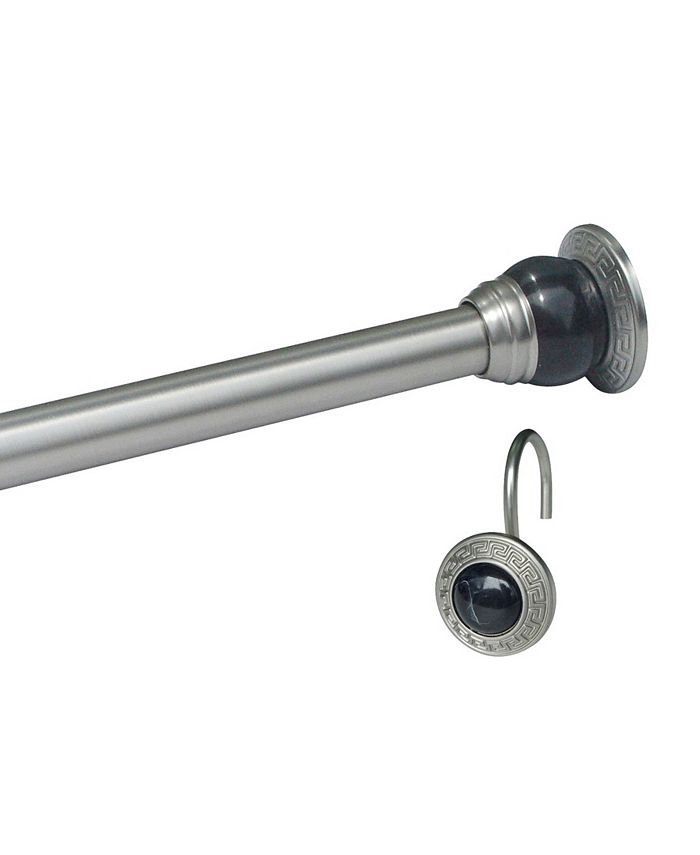 Elegant Home Fashions Greek Key Satin Nickel Shower Tension Rod and ...