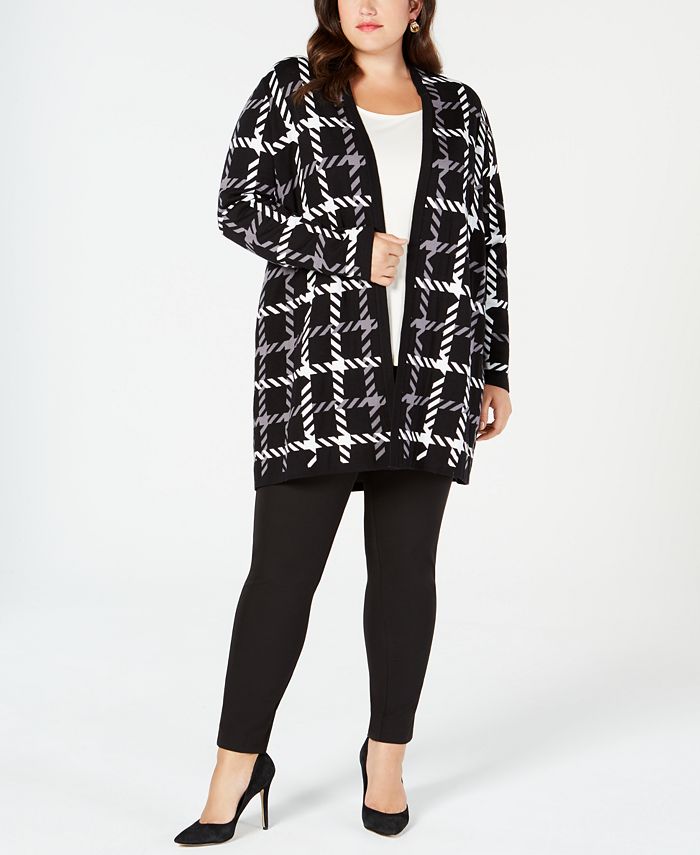 Kasper Plus Size Houndstooth Open-Front Topper - Macy's