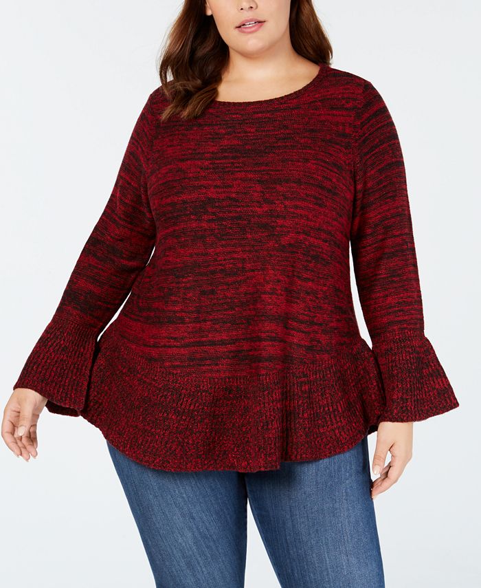 Style & Co Plus Size Marled Ruffled Sweater, Created for Macy's - Macy's