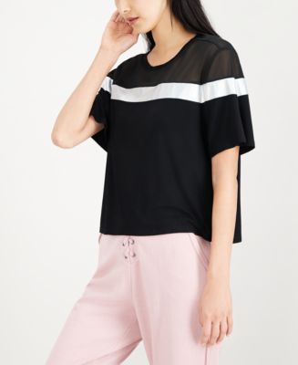 Material Girl Juniors' Striped Sheer-Inset Top, Created for Macy's - Macy's
