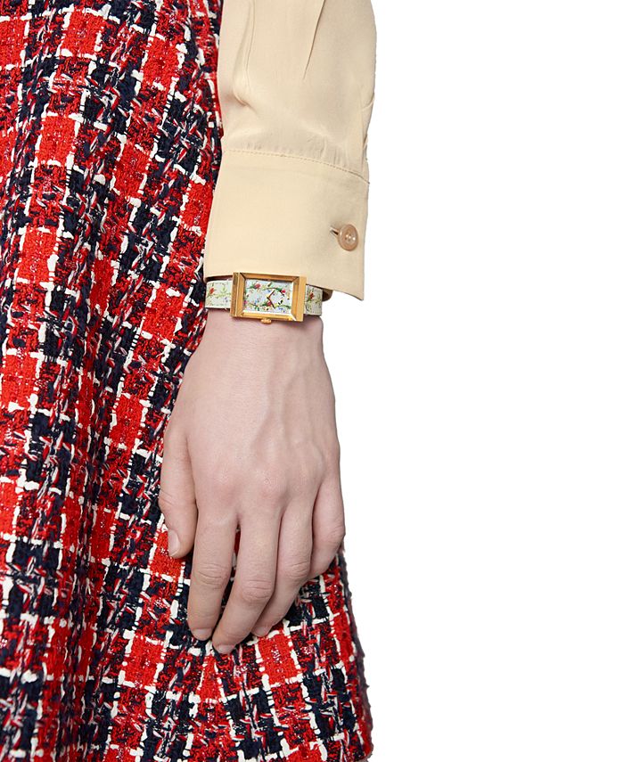 Gucci Women's Swiss G-Frame White Flower Print Leather Strap Watch ...