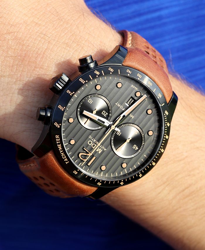 Mido Men's Swiss Automatic Multifort Brown Leather Strap Watch 44mm ...